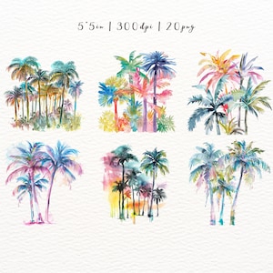 Colorful Watercolor Palm Tree Clipart, Tropical Summer PNG, Jungle ...