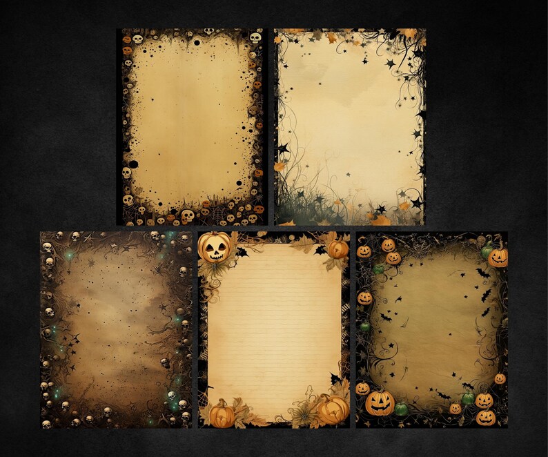 Junk Journal Papers: Vintage Halloween Themed Pages, Pumpkin and Skull ...