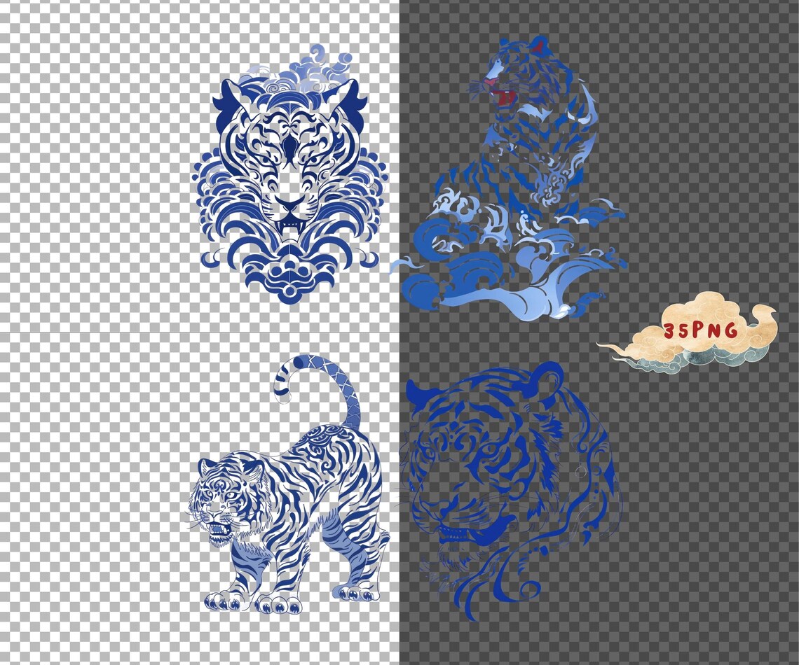Chinese Tiger Clipart Traditional Tiger Pattern Png Vintage - Etsy