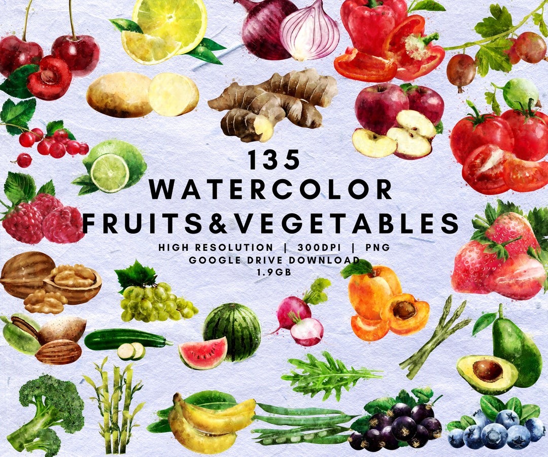 Watercolor Fruits and Vegetables Pngs With Transparent - Etsy
