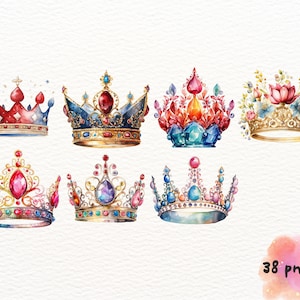 Crown Clipart, Fantasy Crown Watercolor Clipart,cartoon Pastel Pink ...