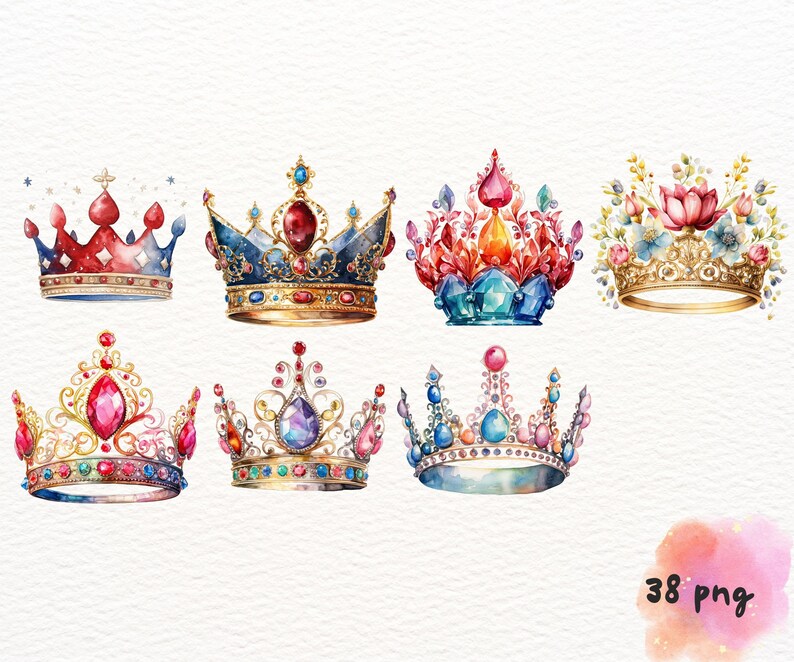 Crown Clipart Fantasy Crown Watercolor Clipartcartoon Pastel - Etsy