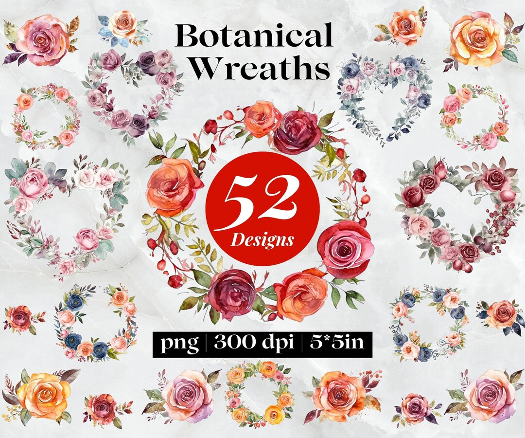 Boho Floral Wreath Clipart, Heart Shaped Botanical Flower Frame Png ...