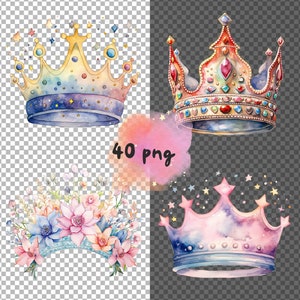Crown Clipart, Fantasy Crown Watercolor Clipart,cartoon Pastel Pink ...