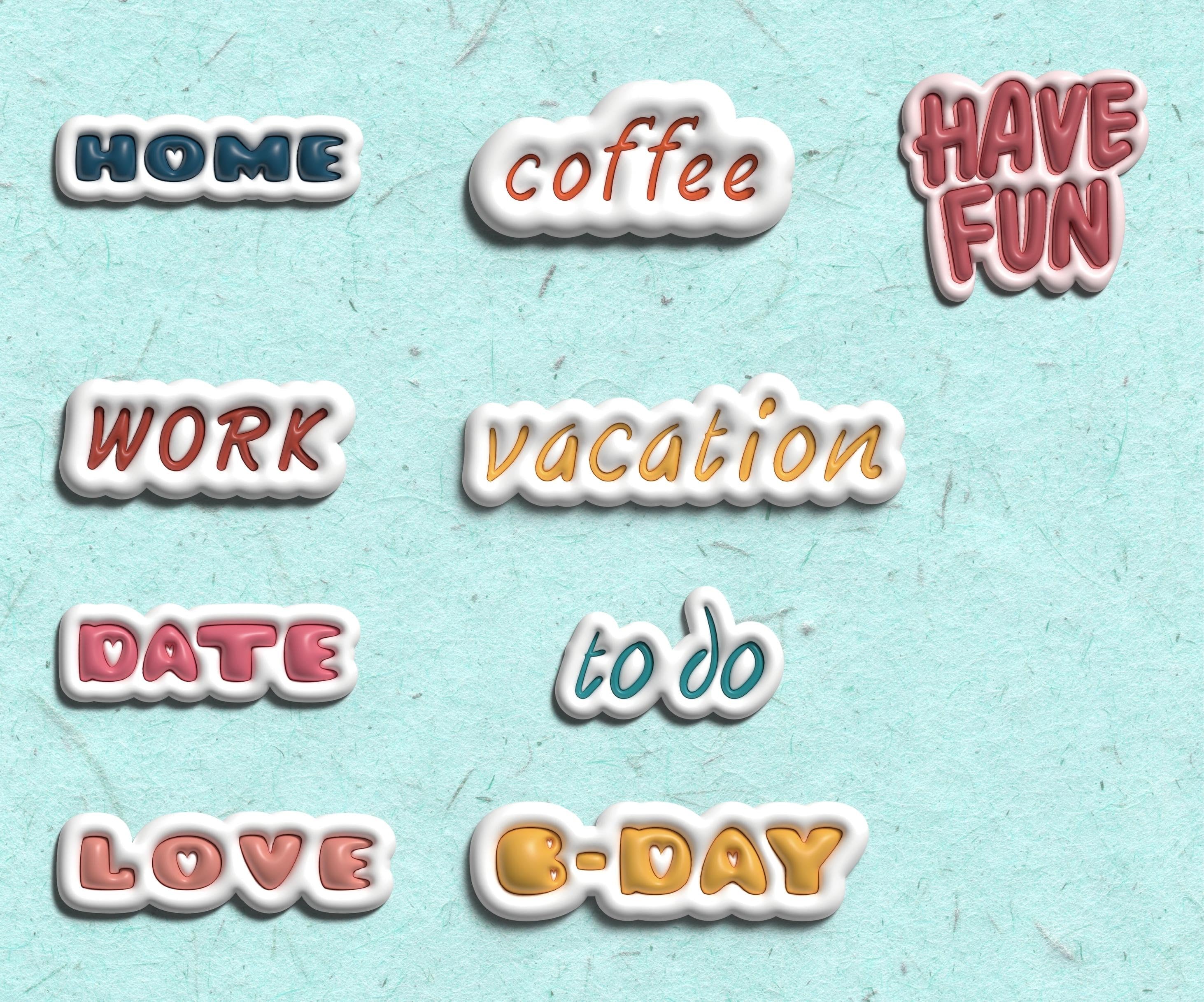 3D Inspirational Quotes Png Stickers for Digital Notebooks, 20 Colorful ...