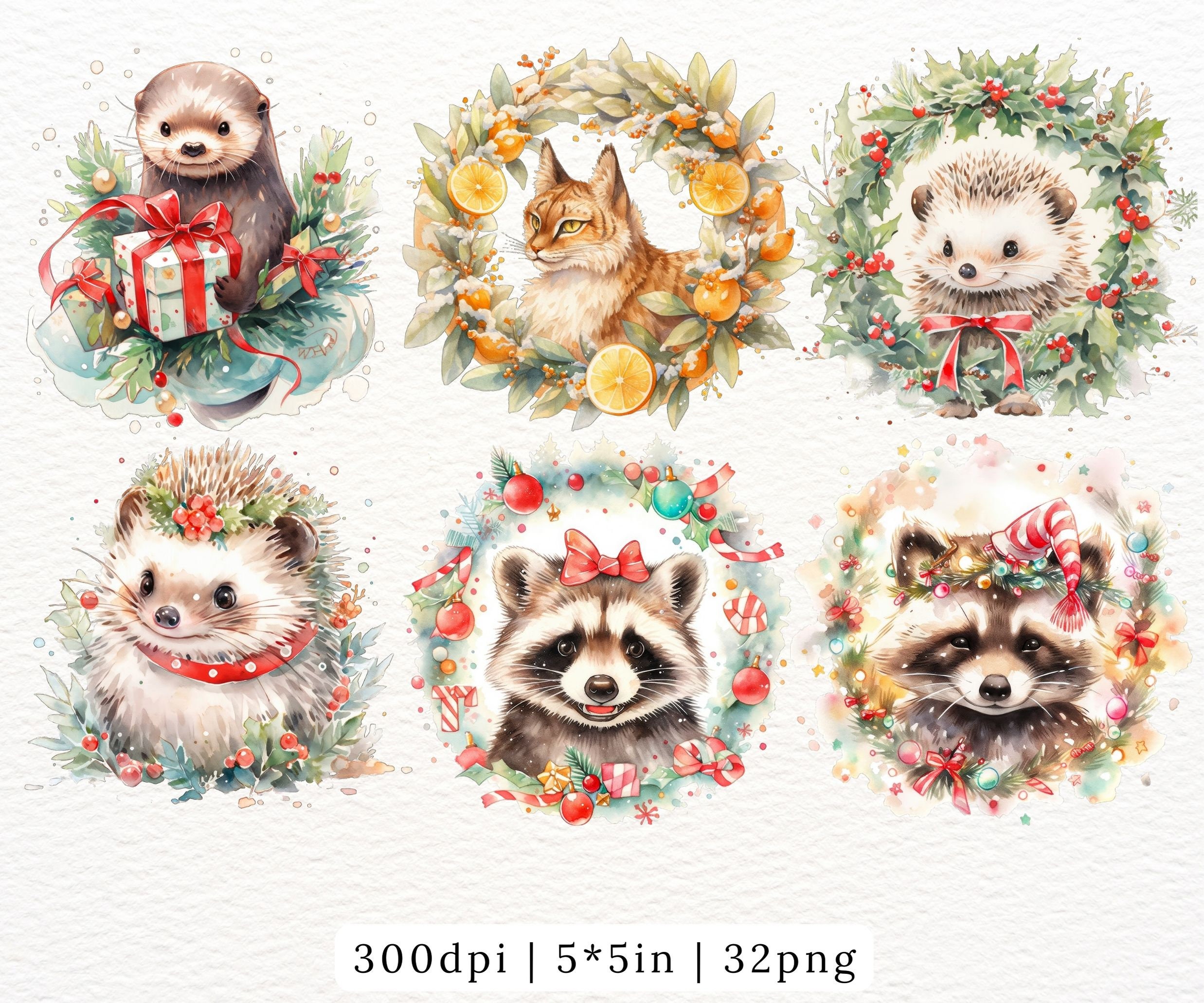Animal Christmas Wreath Clipart Cute Zoo Baby Animal Themed - Etsy
