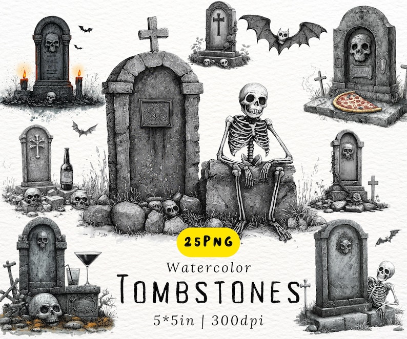 Gothic Halloween Tombstone PNG Spooky Graveyard Clipart Skull Skeleton ...