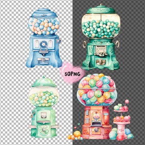 Candy Machine Clipart Bundle, Vintage Watercolor Gumball Candy Machines ...