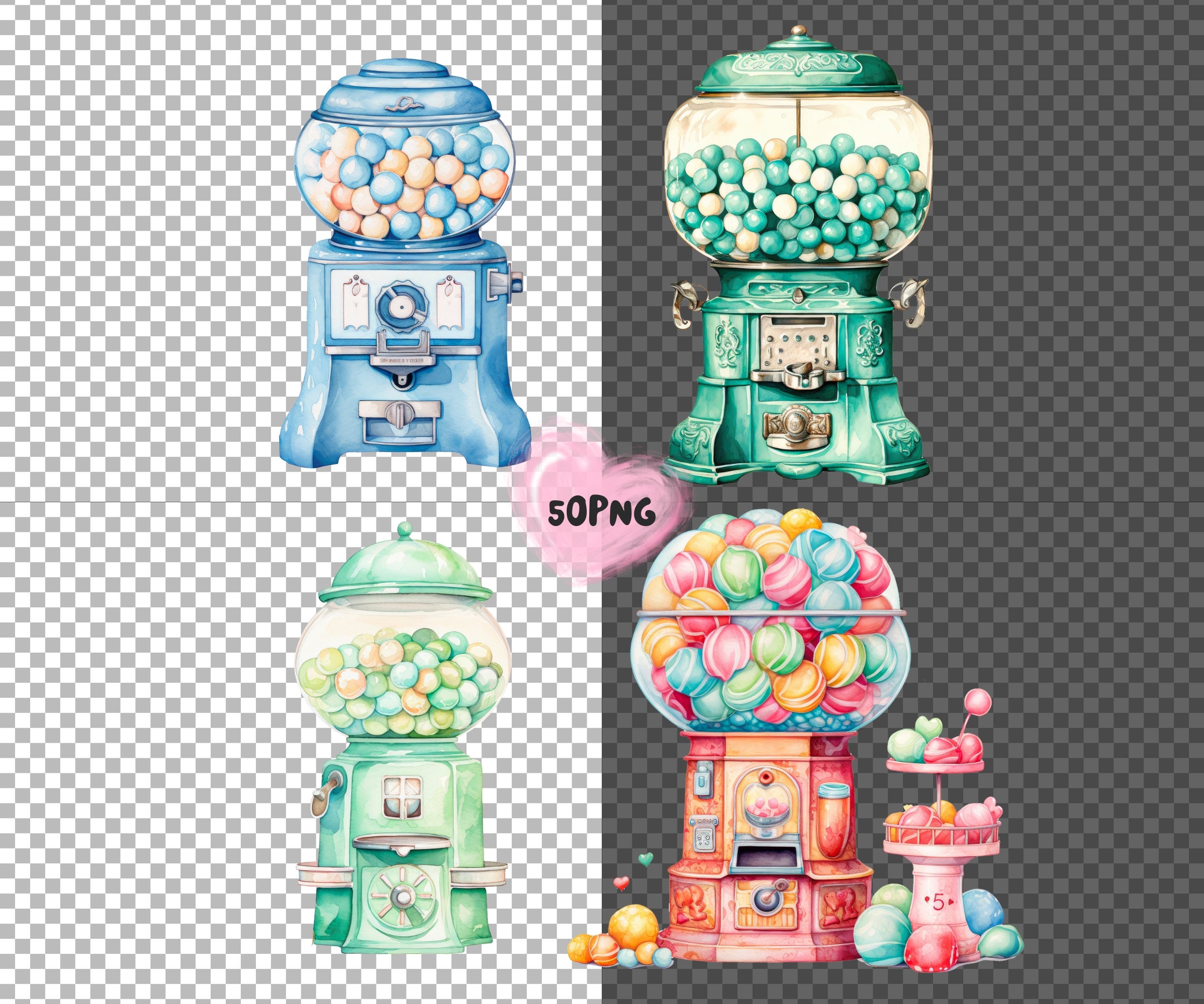Candy Machine Clipart Bundle Vintage Watercolor Gumball Candy - Etsy