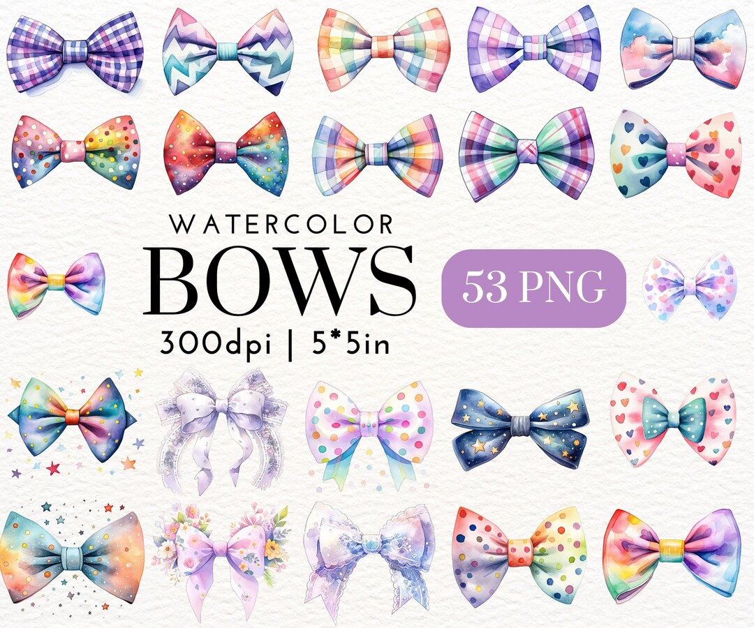 Pastel Watercolor Bows PNG - Cute Cartoon Bow Tie Clipart for Baby ...