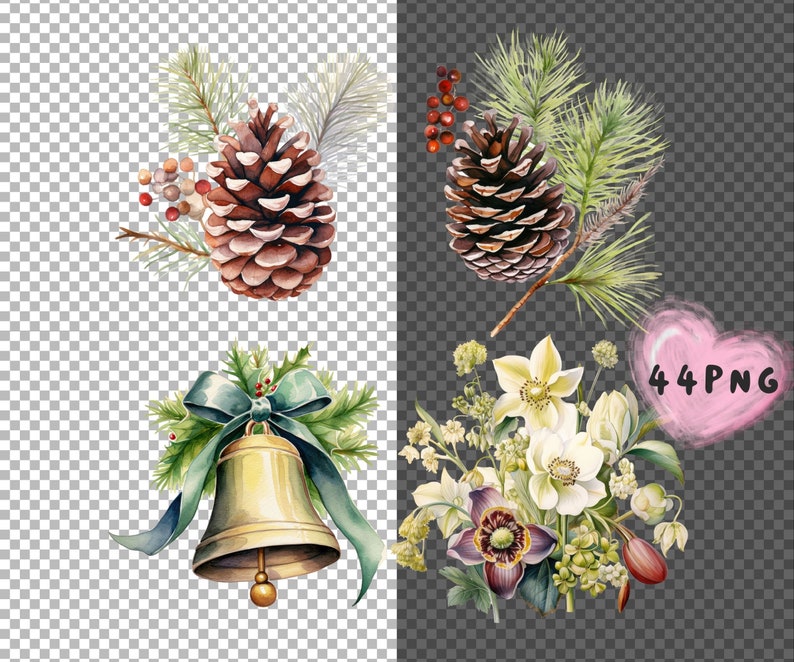 Watercolor Christmas Clipart Collection, Christmas Clip Art Bundle ...