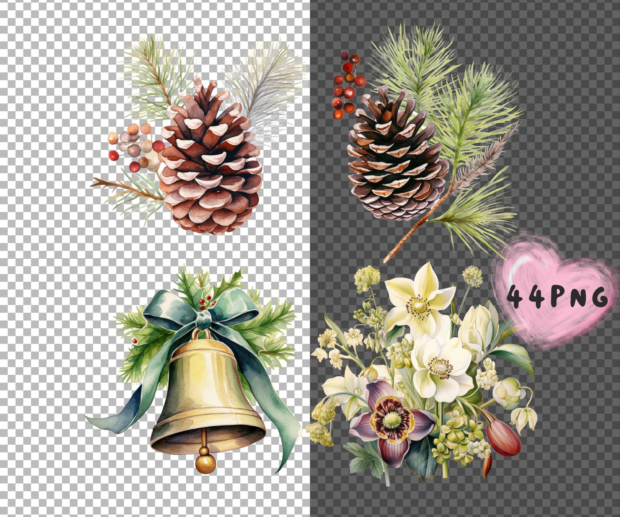 Watercolor Christmas Clipart Collection, Christmas Clip Art Bundle ...