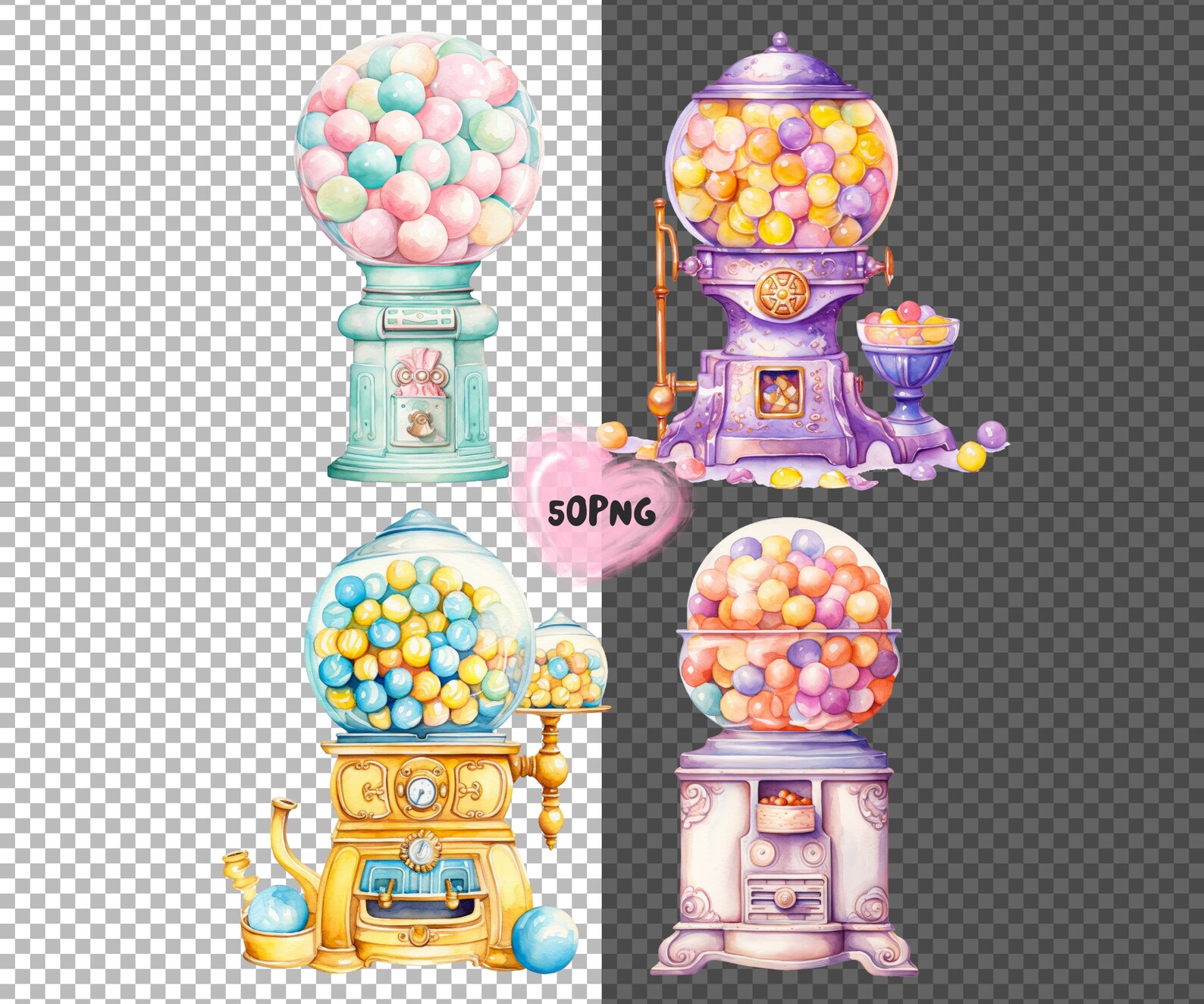 Candy Machine Clipart Bundle Vintage Watercolor Gumball Candy - Etsy