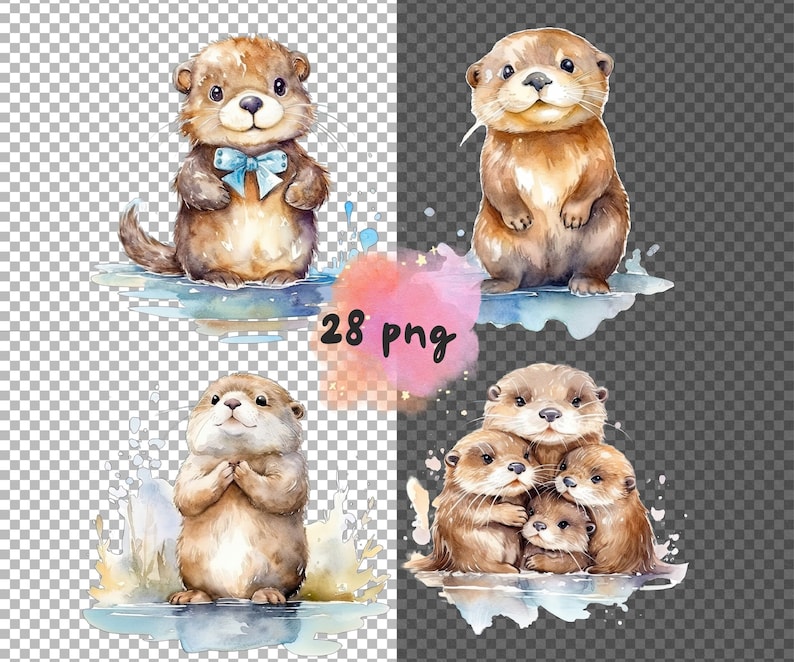 Chubby Otters Watercolor Clipart Cute Kawaii Cartoon Otters, Baby ...