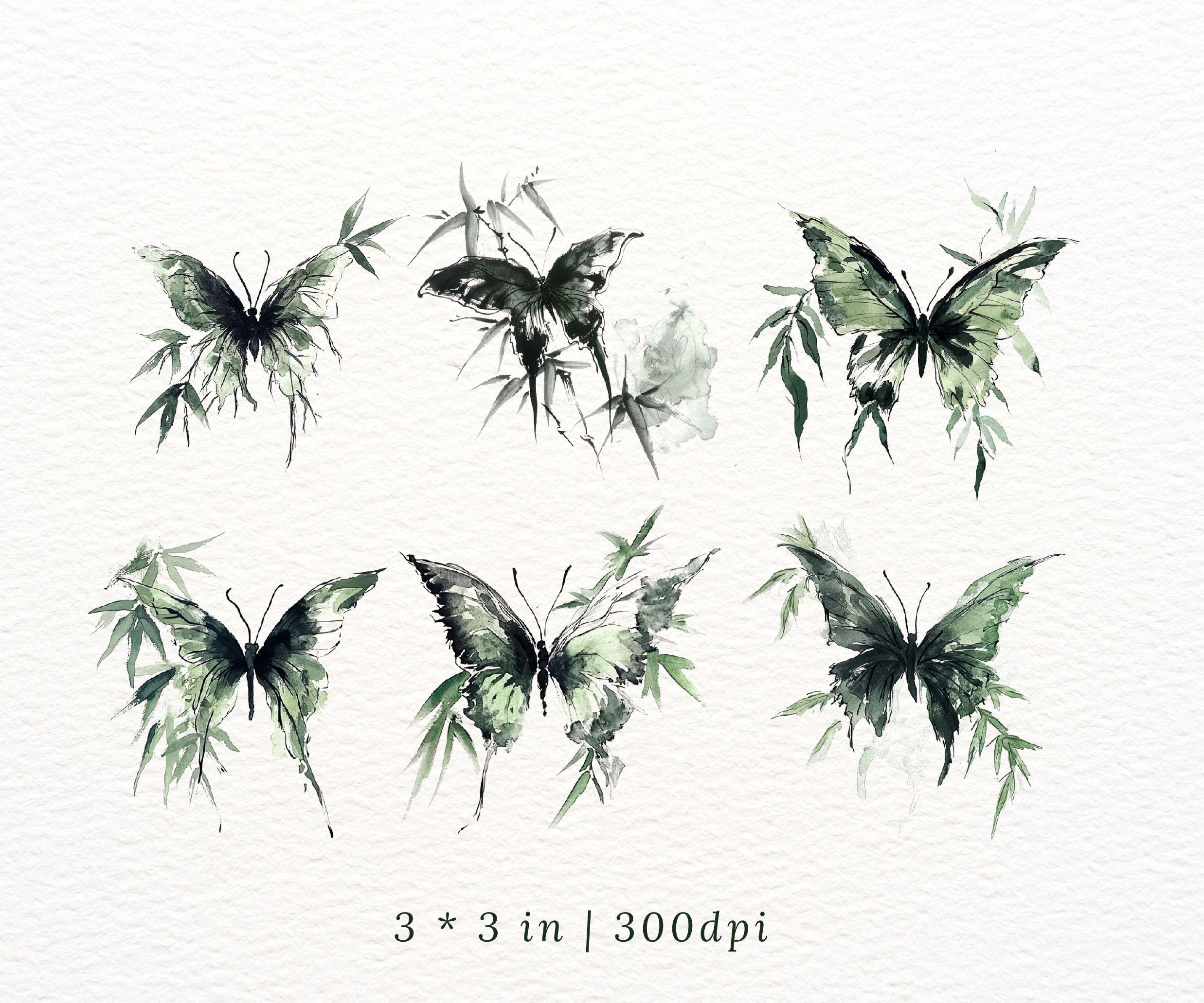 Watercolor Ink Butterfly PNG Clipart With Bamboo Brush Style ...