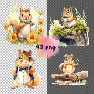 Chubby Chipmunk Watercolor Clipart - Cute Kawaii Cartoon Chipmunks ...