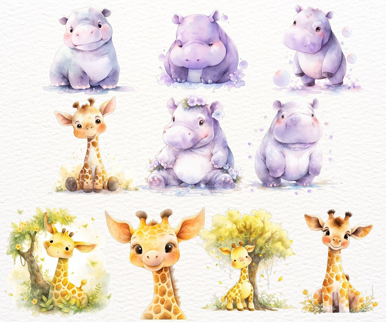 Watercolor Clipart of Cute Zoo Animal Png, Chubby Baby Animal Clipart ...