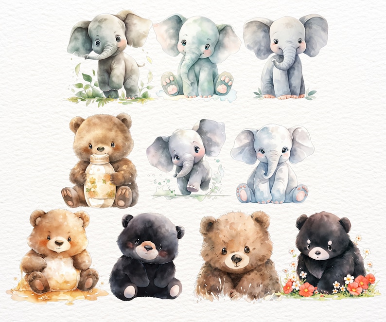 Watercolor Clipart of Cute Zoo Animal Png, Chubby Baby Animal Clipart ...