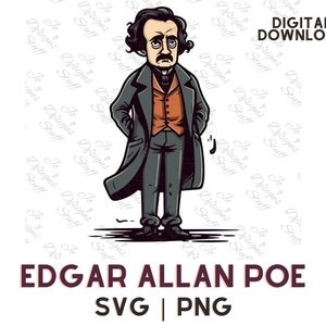 Edgar Allan Poe Svg, Cartoon Edgar Allan Poe Clipart Vector With Raven ...