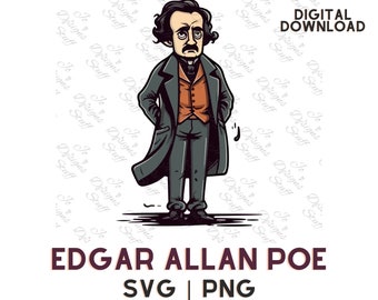 Edgar Allan Poe Svg, Cartoon Edgar Allan Poe Clipart Vector With Raven ...