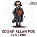Edgar Allan Poe Svg, Cartoon Edgar Allan Poe Clipart Vector With Raven ...