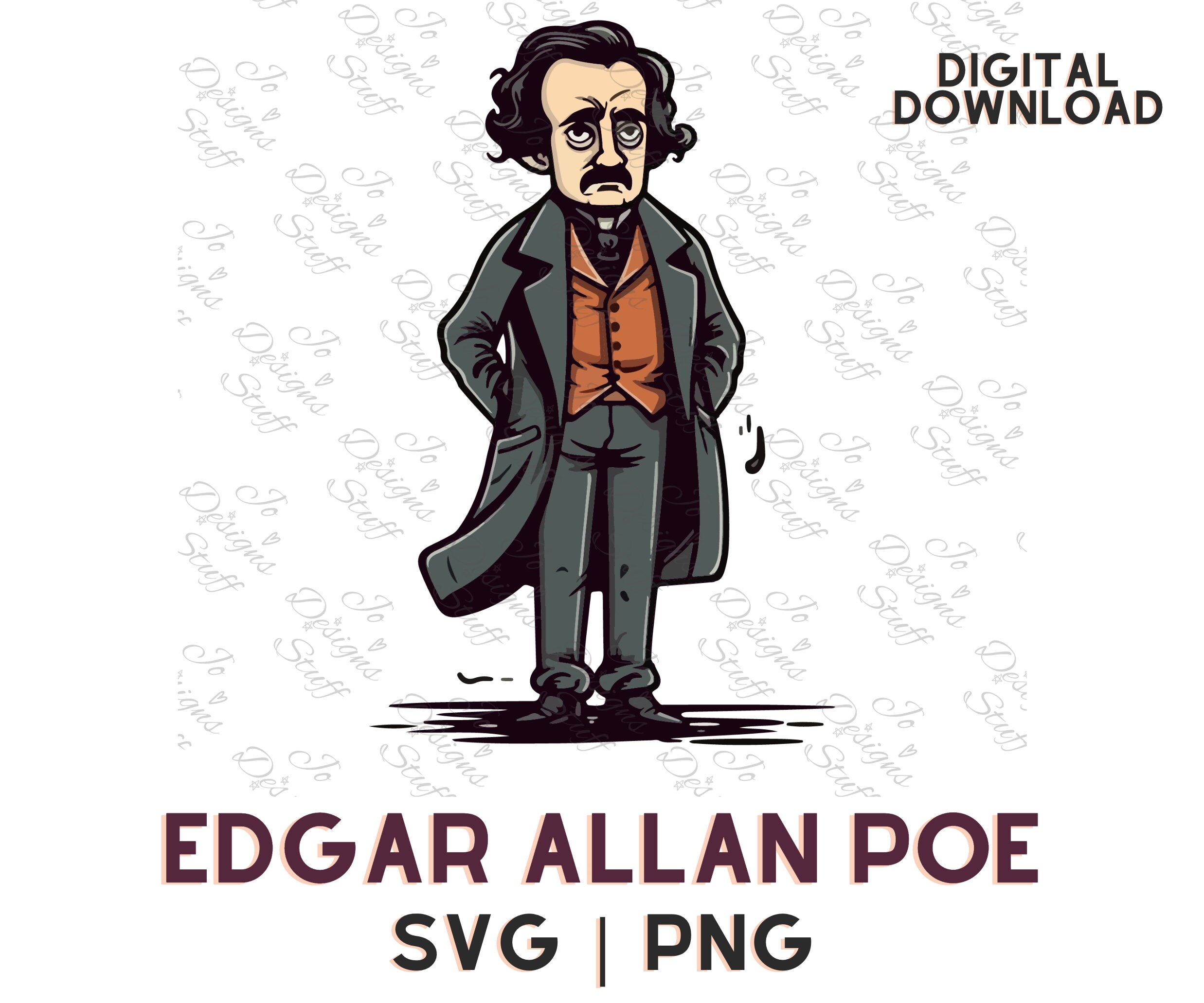 Edgar Allan Poe Svg, Cartoon Edgar Allan Poe Clipart Vector With Raven ...