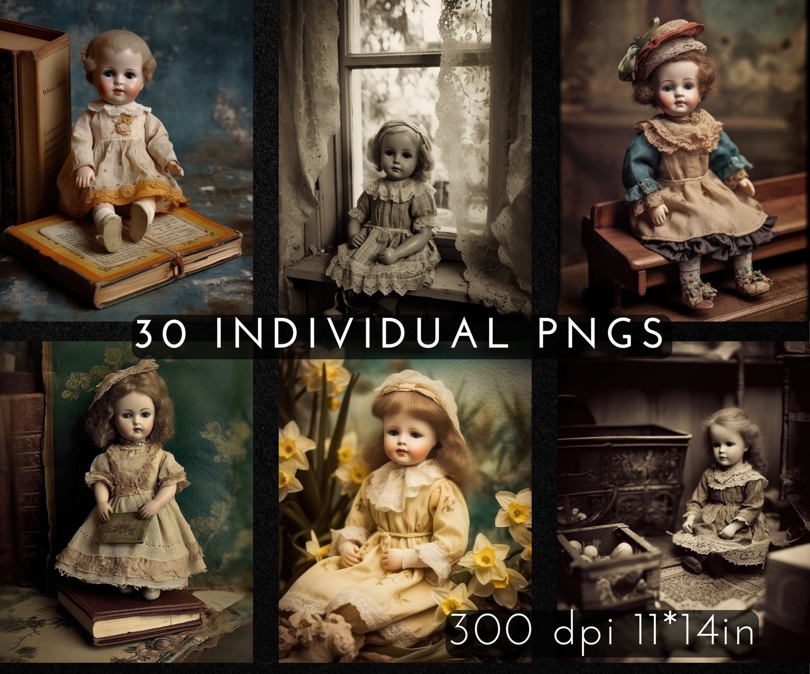 Vintage Doll Photographs - Digital Collage, Antique Halloween Ephemera ...