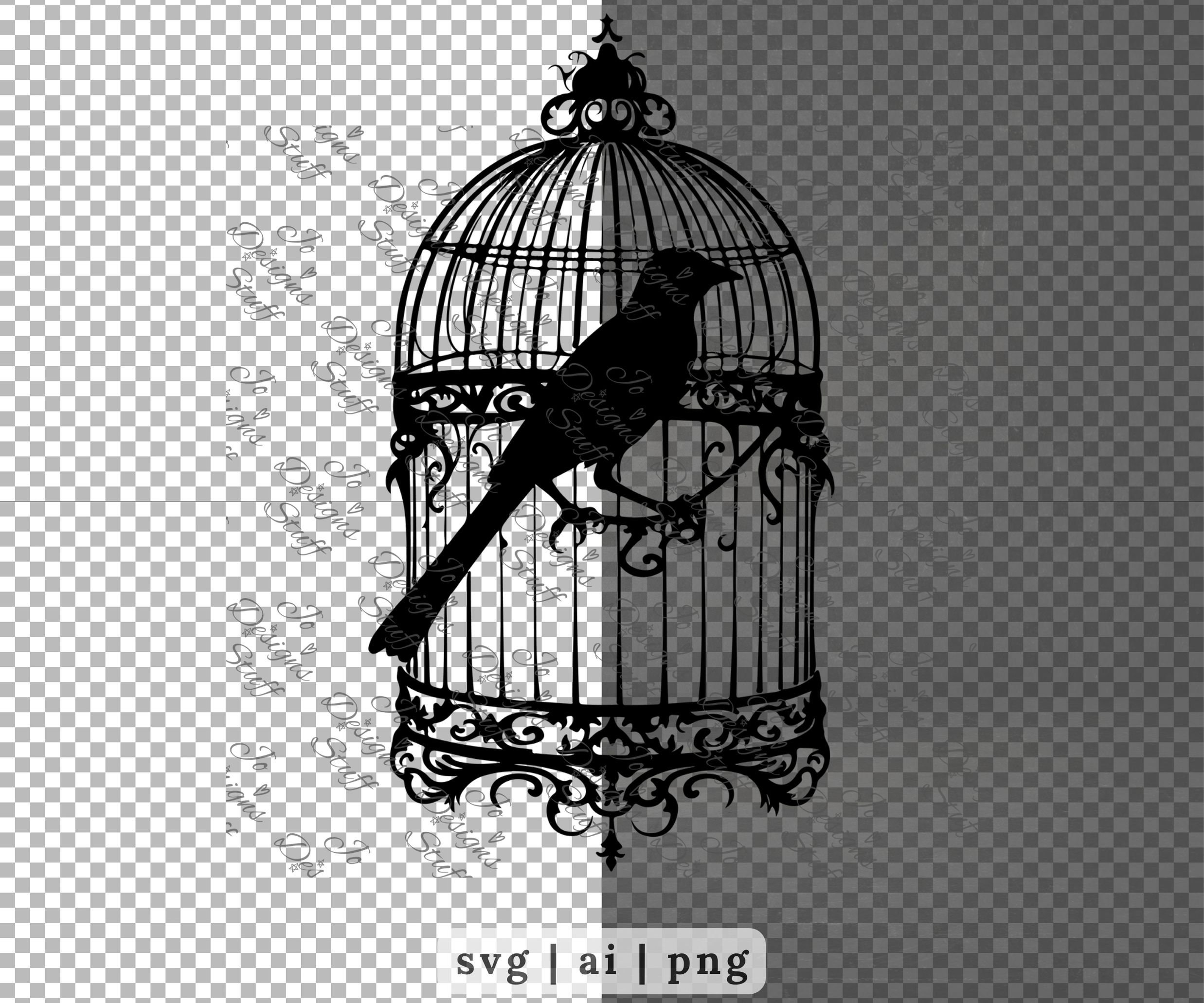 SVG Bird Cages - Vintage Bird Cage With Raven With Botanical Vector ...