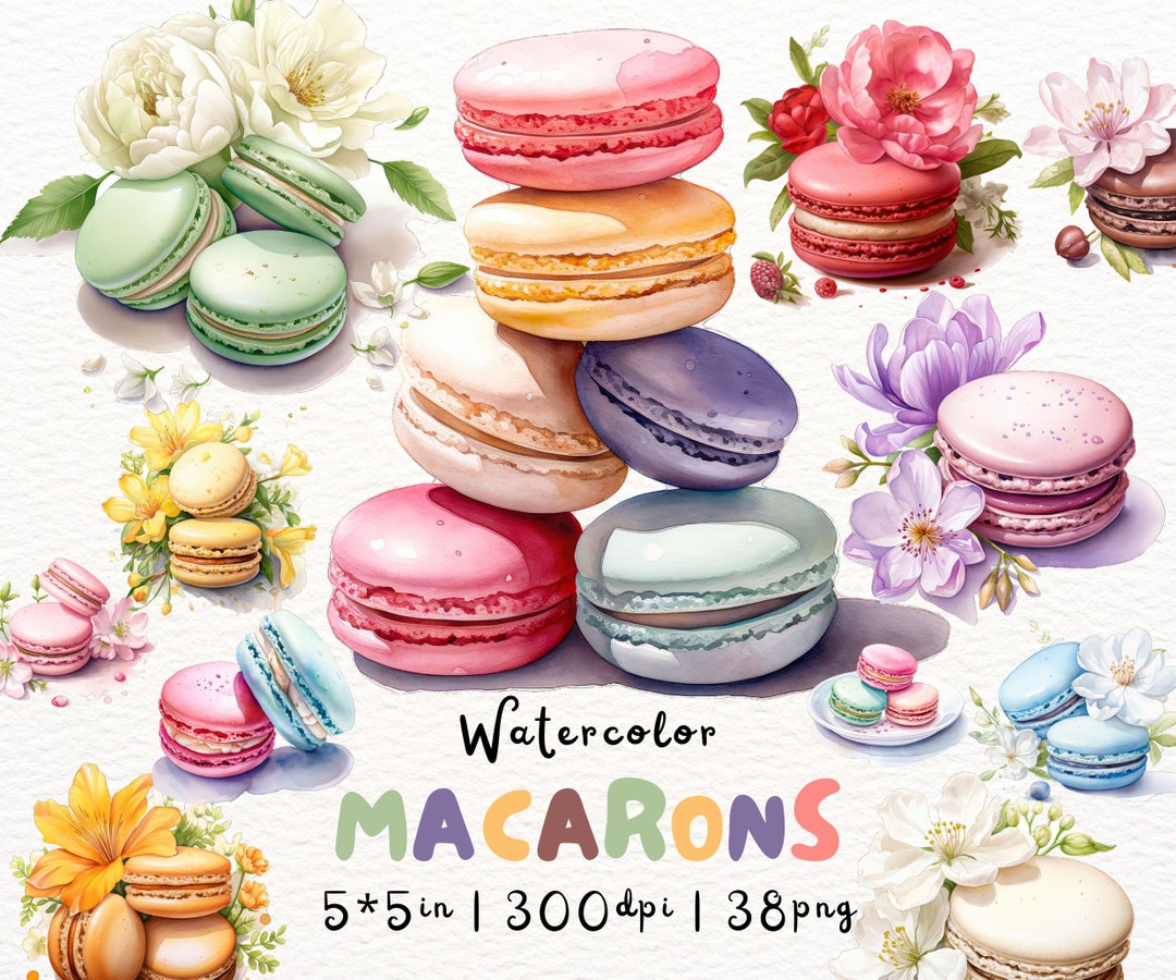 Watercolor French Macaron Clipart, Pastel Colors, Bakery Dessert With ...
