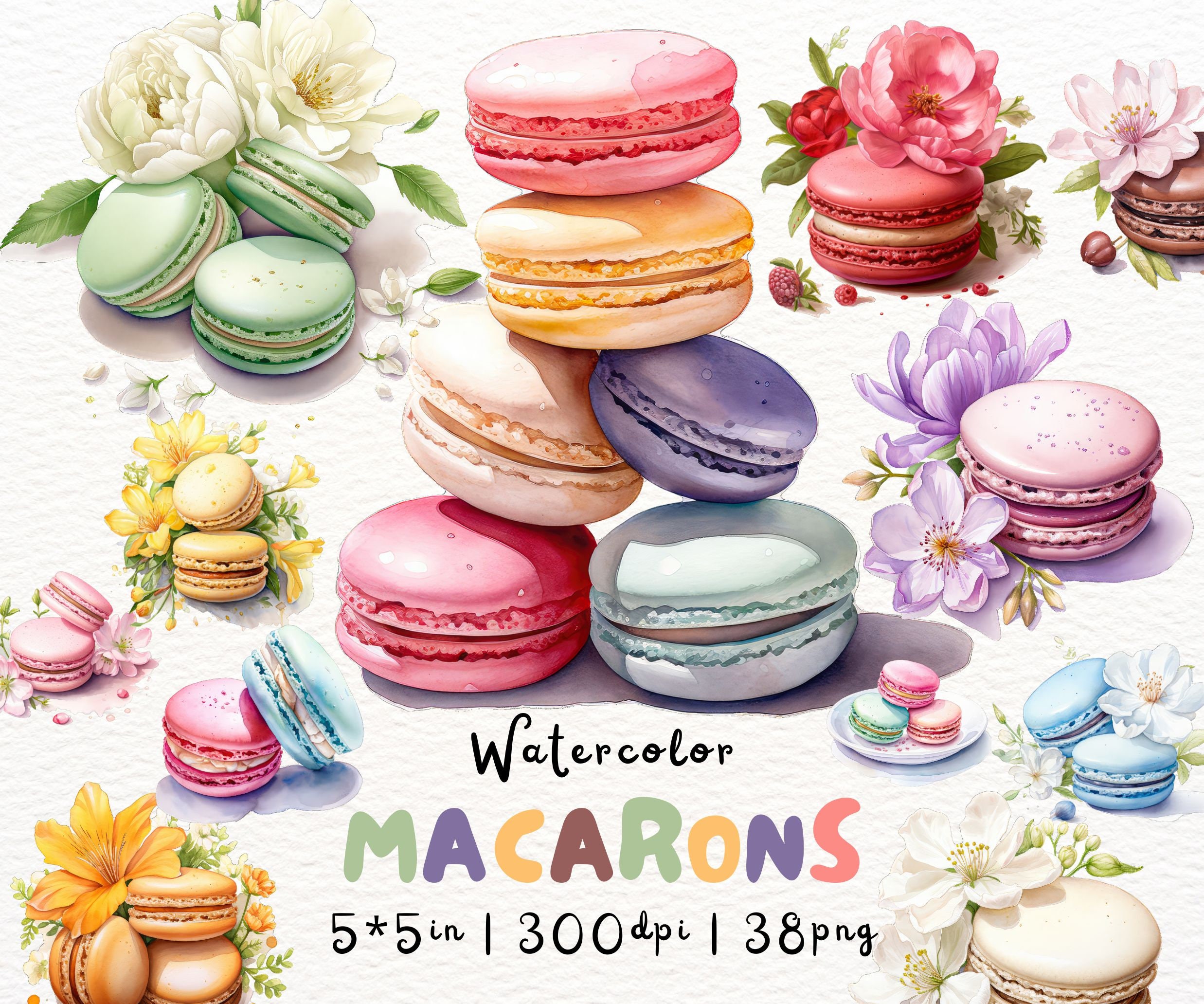 Watercolor French Macaron Clipart, Pastel Colors, Bakery Dessert With ...