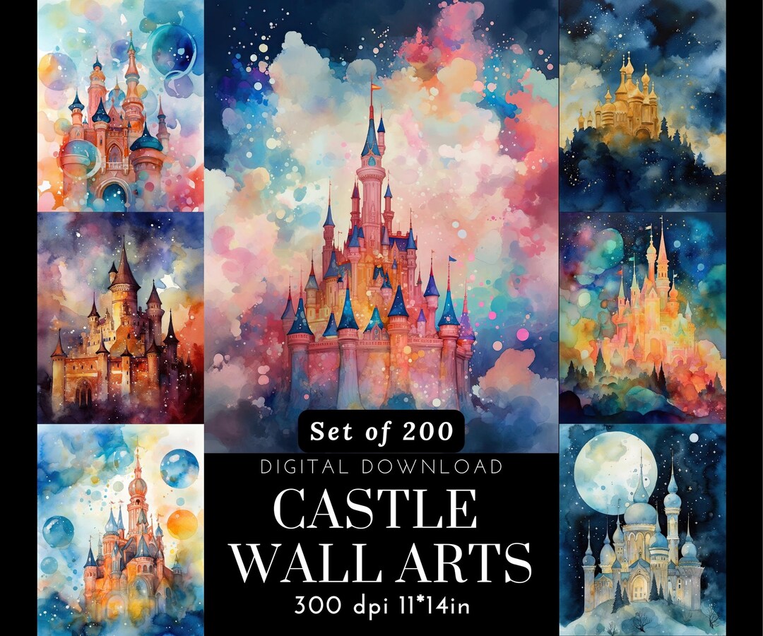Fantasy Castle Wall Art Bundle - Watercolor Magical Castles PNG ...