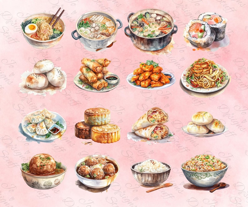 Asian Food Clipart Collection Watercolor Dumplings Hot Pot - Etsy