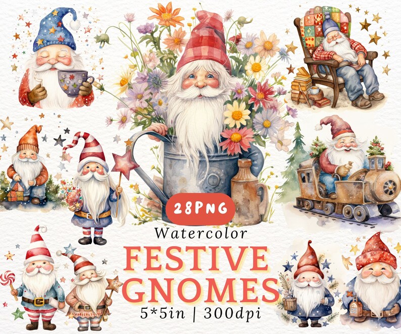 Watercolor Christmas Gnome PNG Clipart Cozy Holiday Gnomes With Cocoa ...