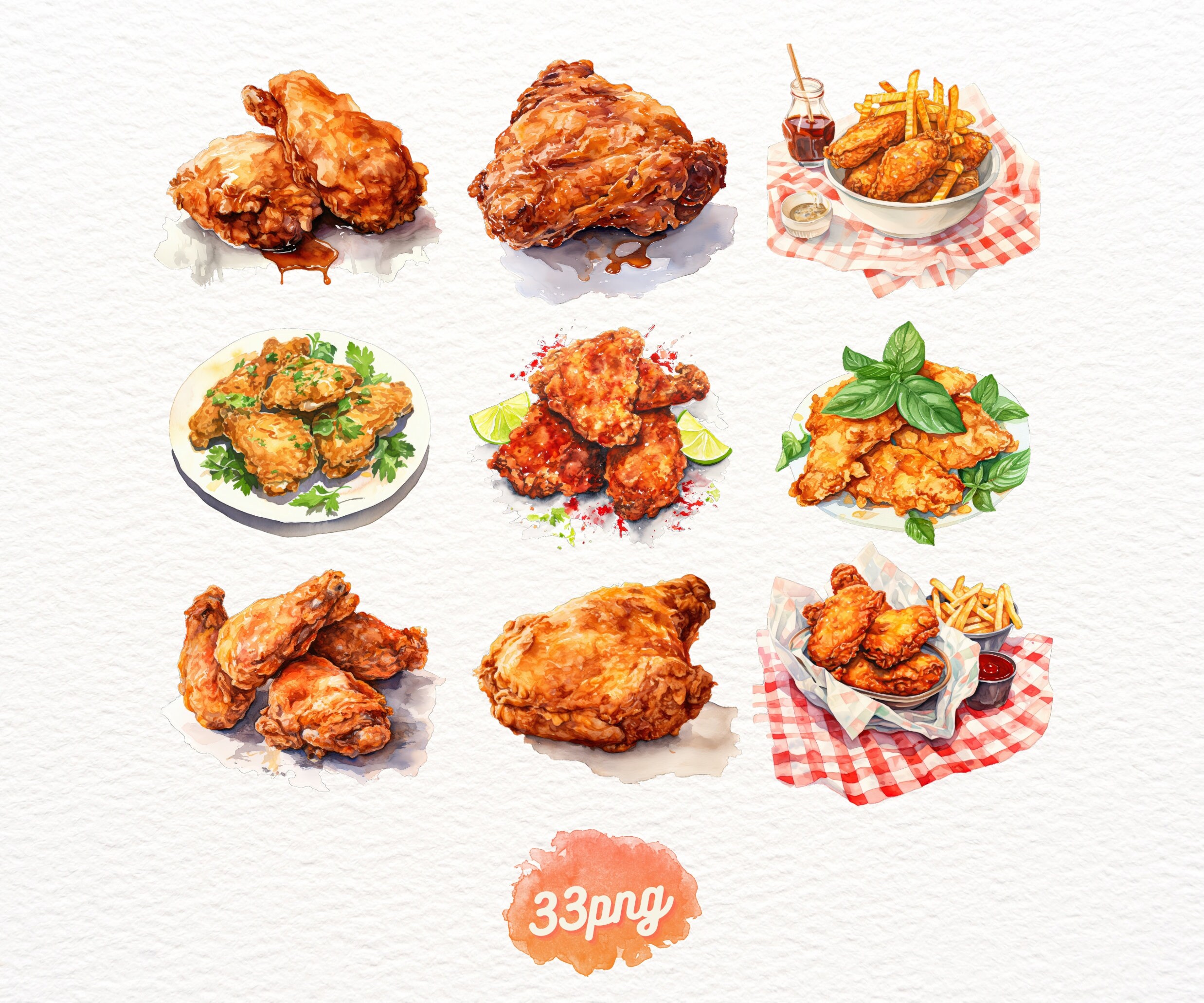 Fried Chicken Cliparts Collection, Watercolor Fried Chicken Png, Korean ...