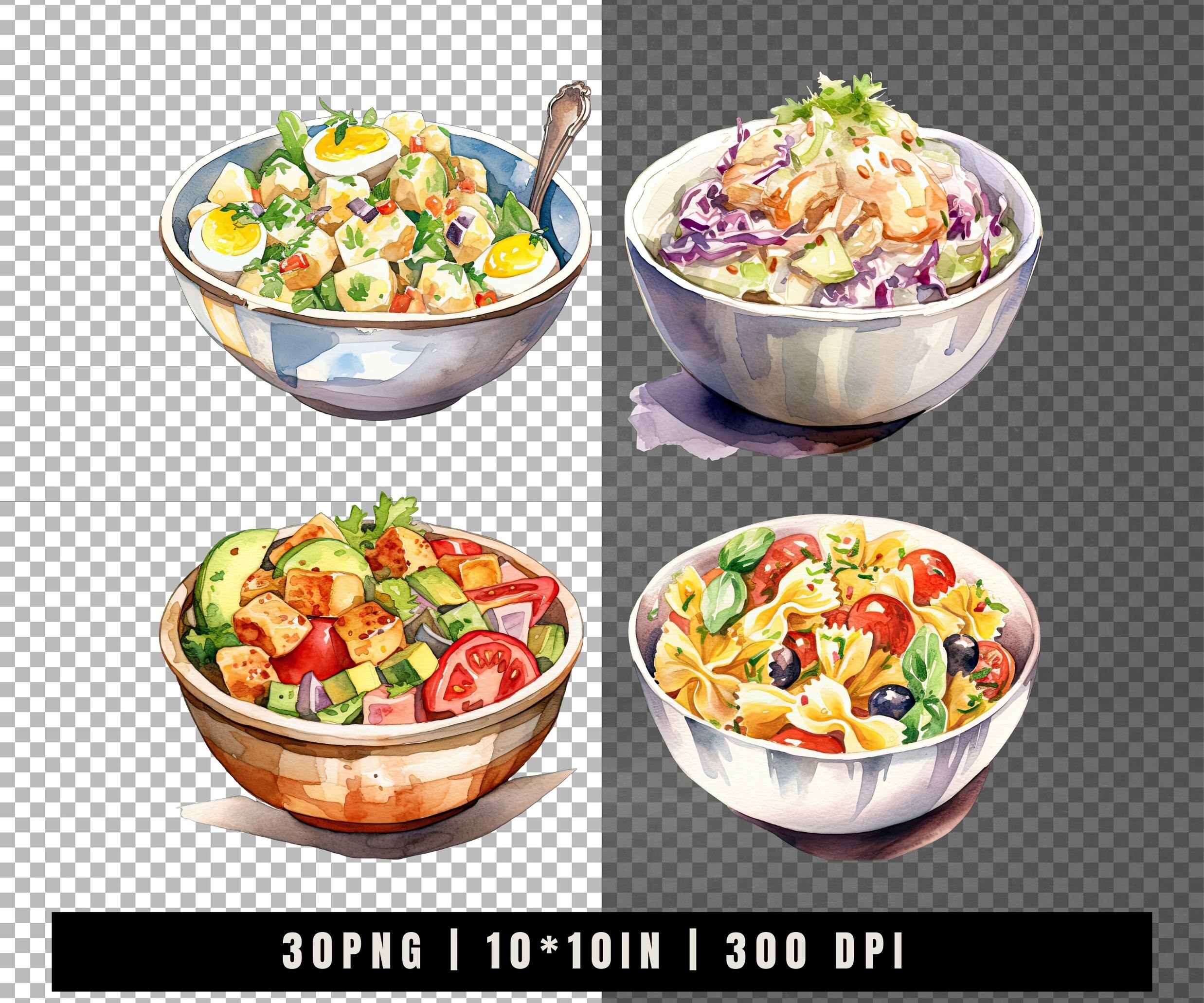 Salad Bowl Clipart Collection Watercolor Salad Variety Pack - Etsy