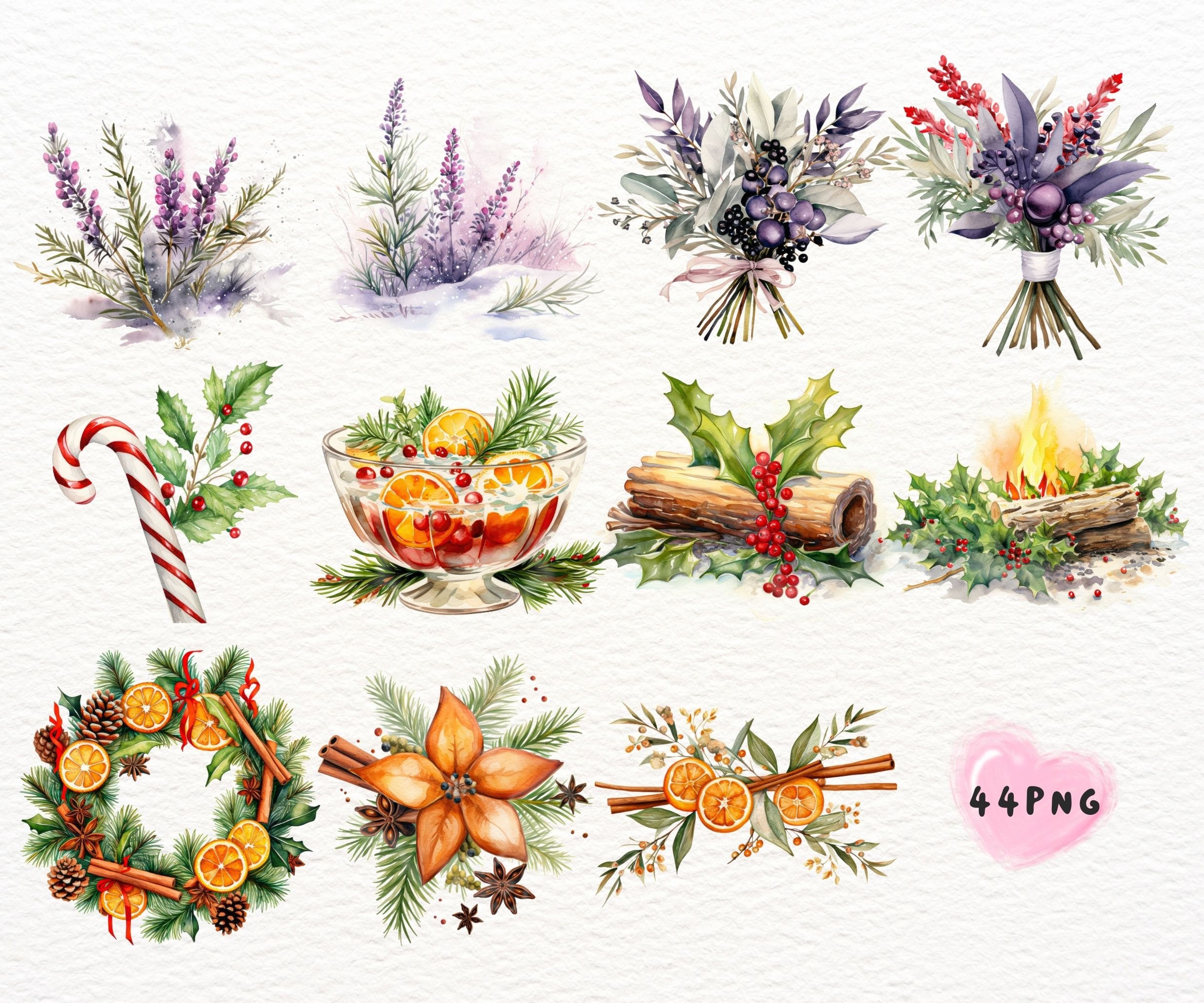 Watercolor Christmas Clipart Collection, Christmas Clip Art Bundle ...