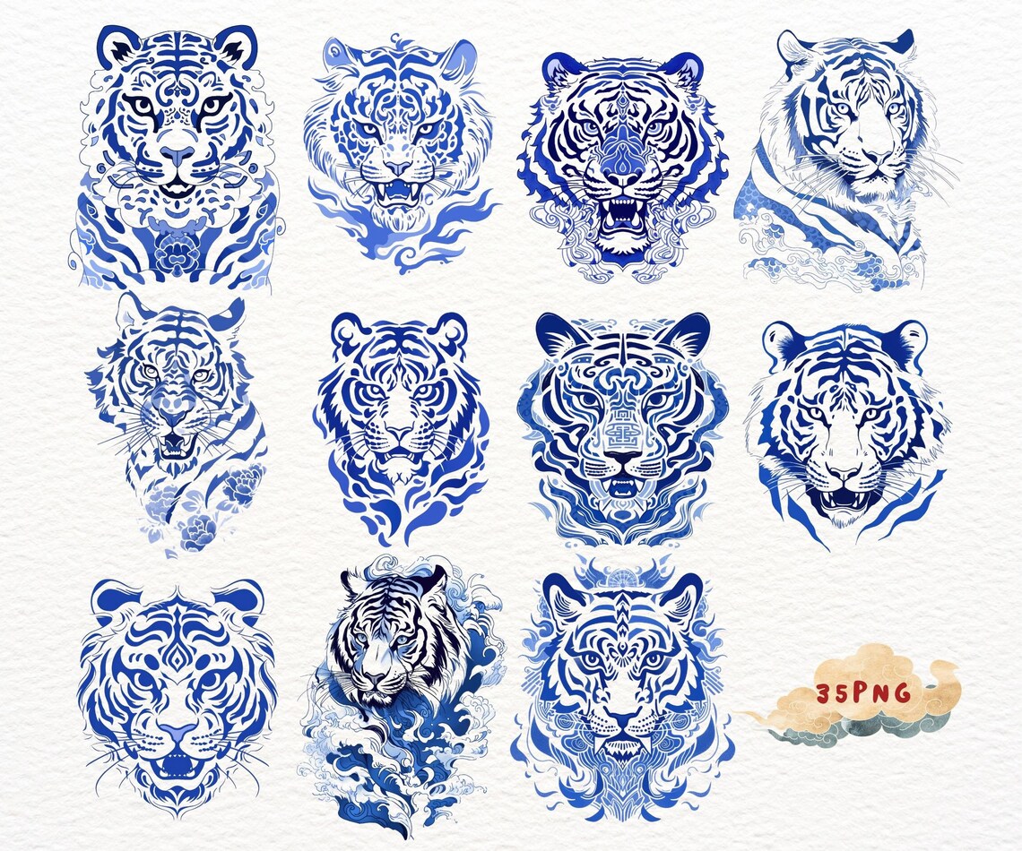 Chinese Tiger Clipart Traditional Tiger Pattern Png Vintage - Etsy
