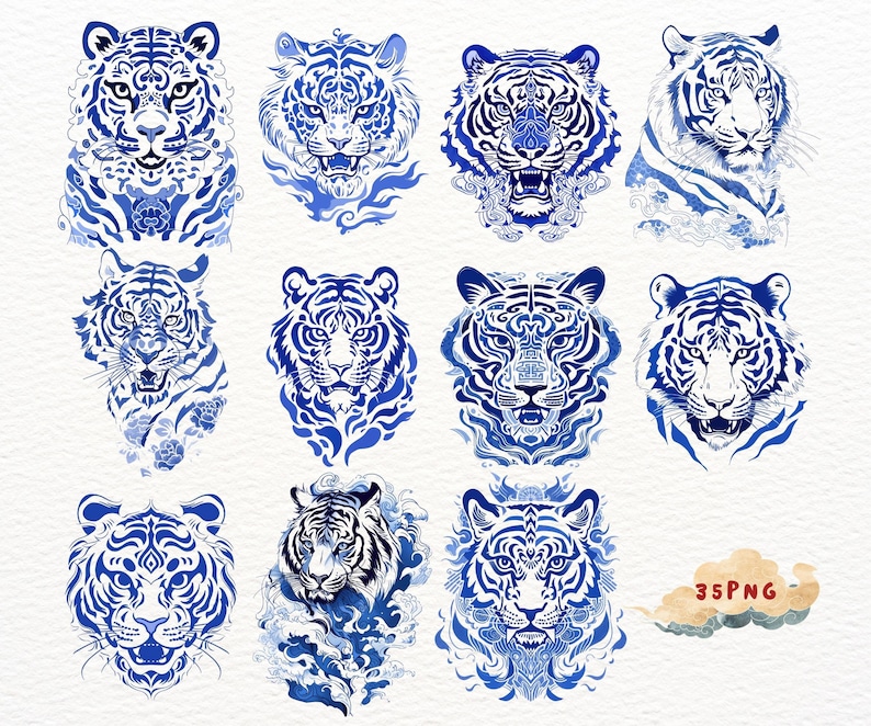 Chinese Tiger Clipart, Traditional Tiger Pattern Png, Vintage ...