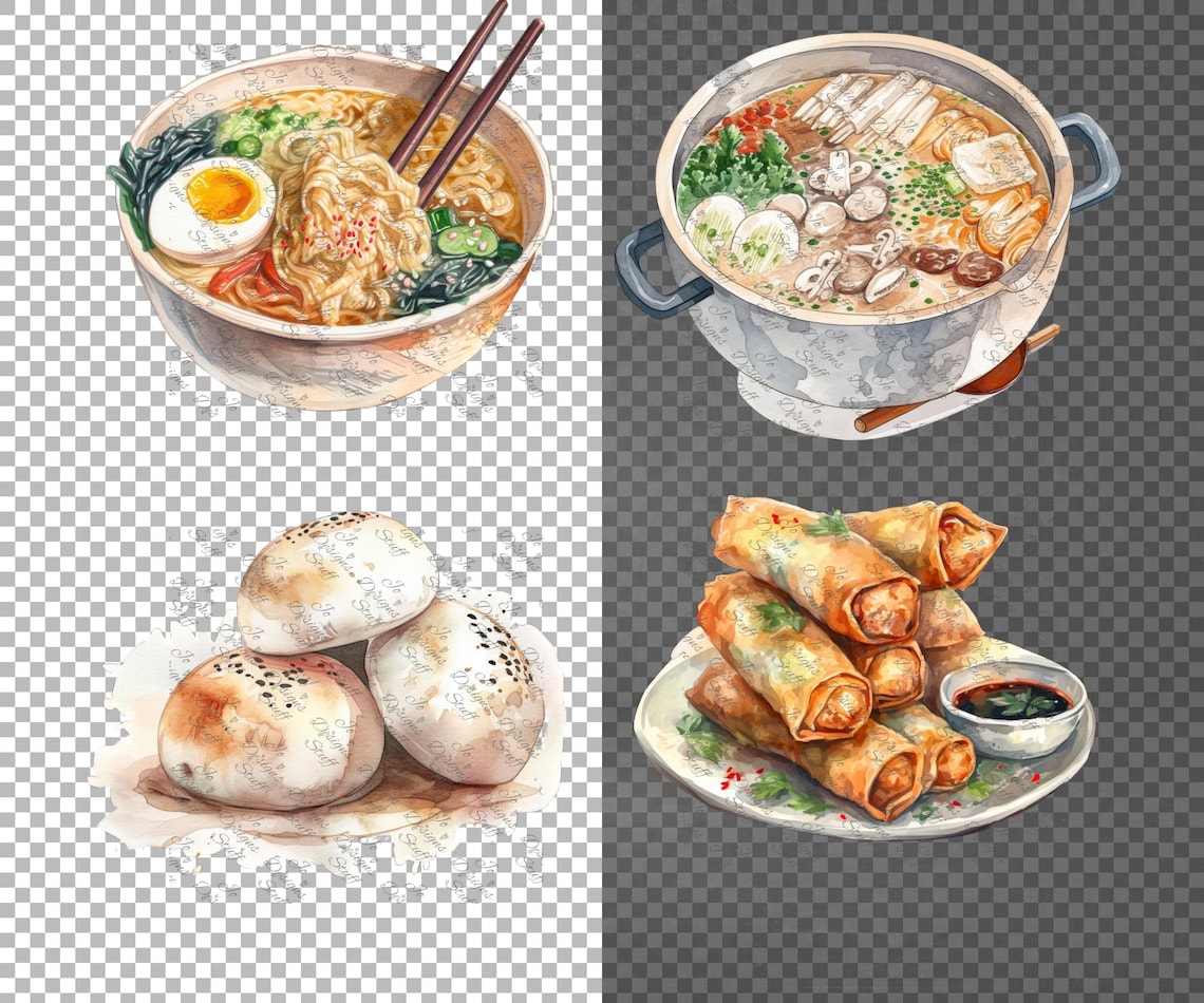 Asian Food Clipart Collection Watercolor Dumplings Hot Pot - Etsy