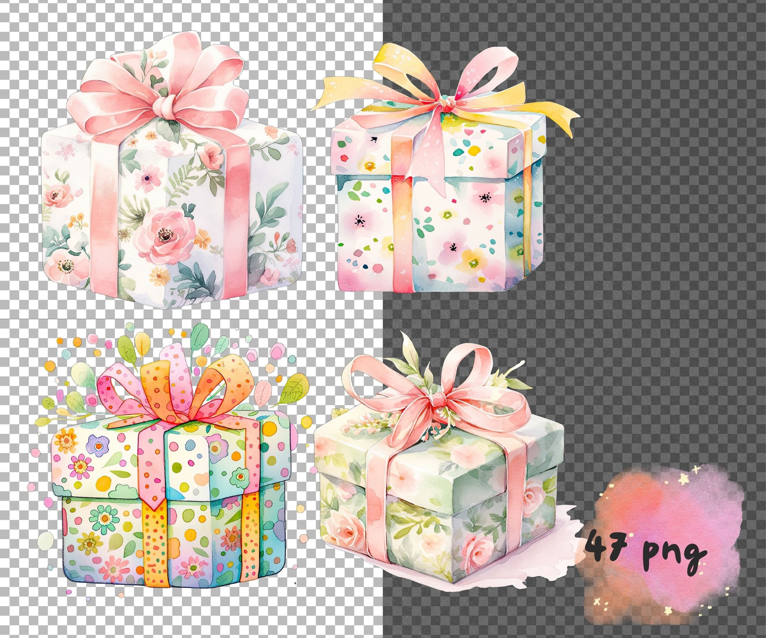 Watercolor Gift Boxes Clipart Colorful Cartoon Gifts Baby - Etsy