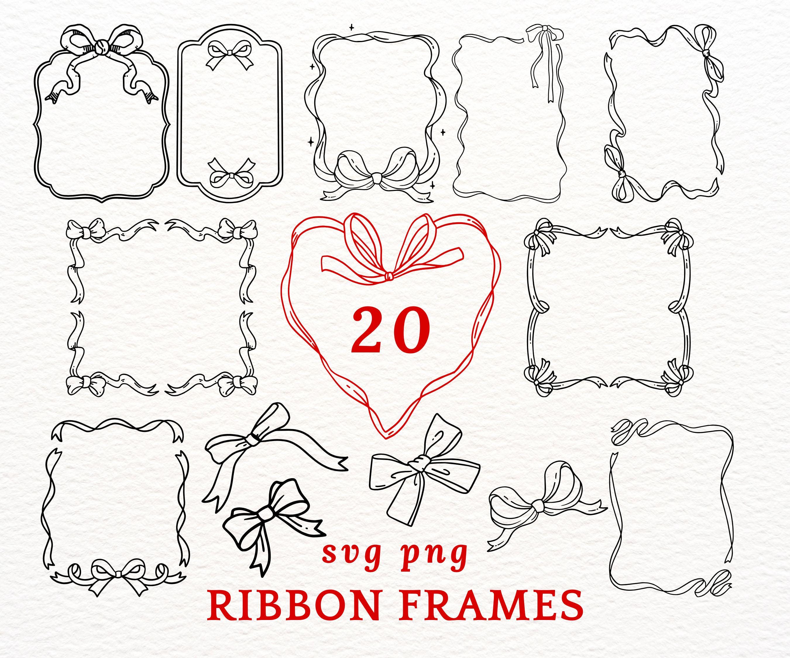 Ribbon Frame SVG PNG – Hand-drawn Bow Borders for Scrapbooking ...