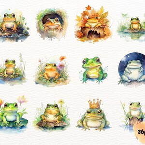 Whimsical Frog Clipart - Watercolor Baby Frogs PNG, Cute Amphibian ...