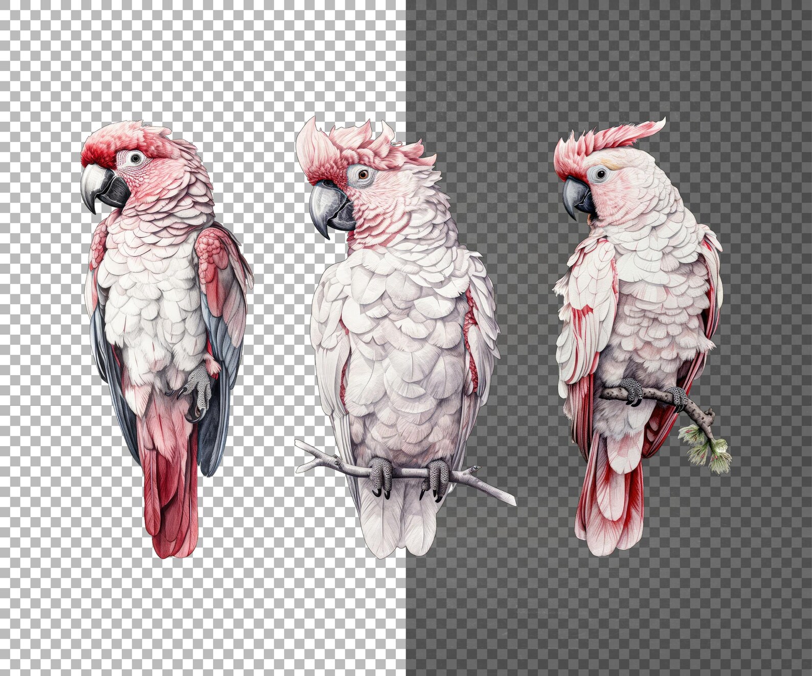 Blush Pink Parrot Watercolor Clipart - Cockatoo Birds With Flowers ...