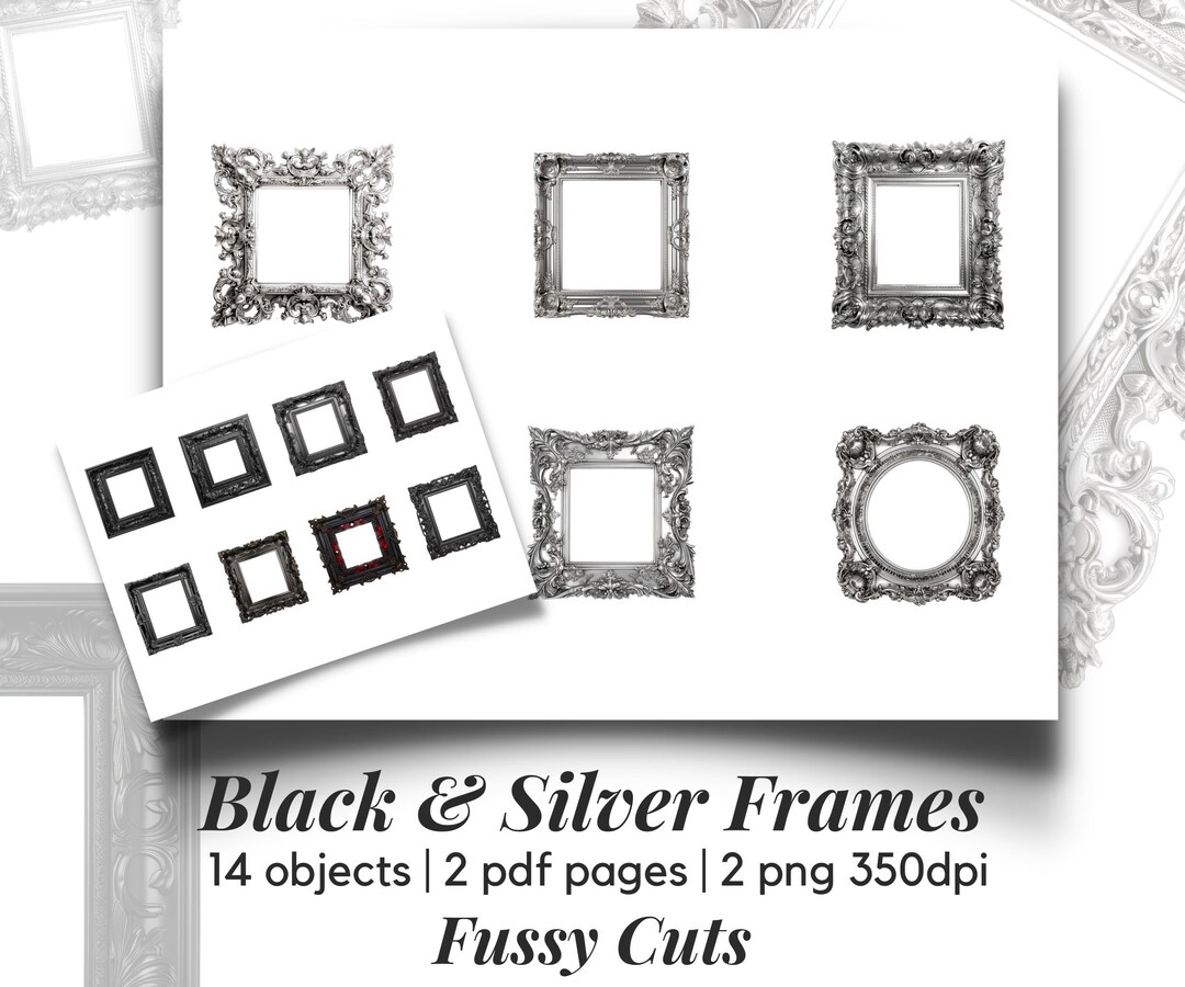 Black & Silver Frames - Fussy Cuts, Digital Downloads, Junk Journal ...