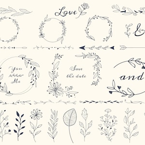 Decorative Leaves SVG Bundle, Hand Drawn Leaves for Weddings, Plant Svg ...