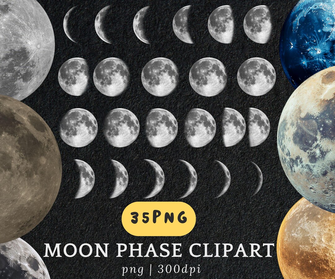 Moon Phase PNG Clipart Moon Cycle Bundle Transparent 300 DPI Lunar ...