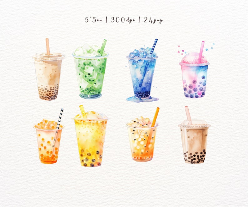 Kawaii Boba Tea Clipart Bundle, Bubble Tea Clipart, Sublimation ...