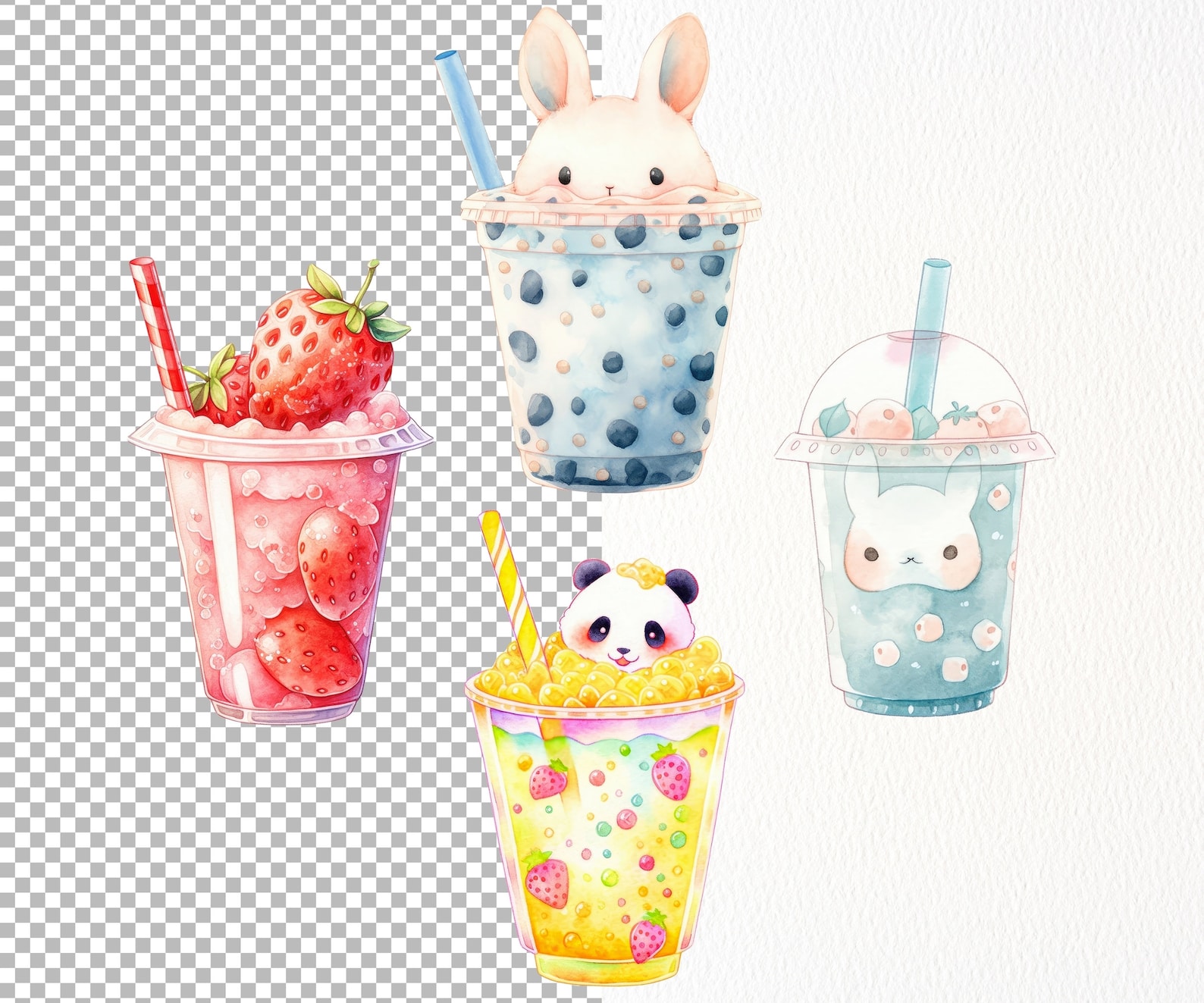 Kawaii Boba Tea Clipart Bundle, Bubble Tea Clipart, Sublimation ...
