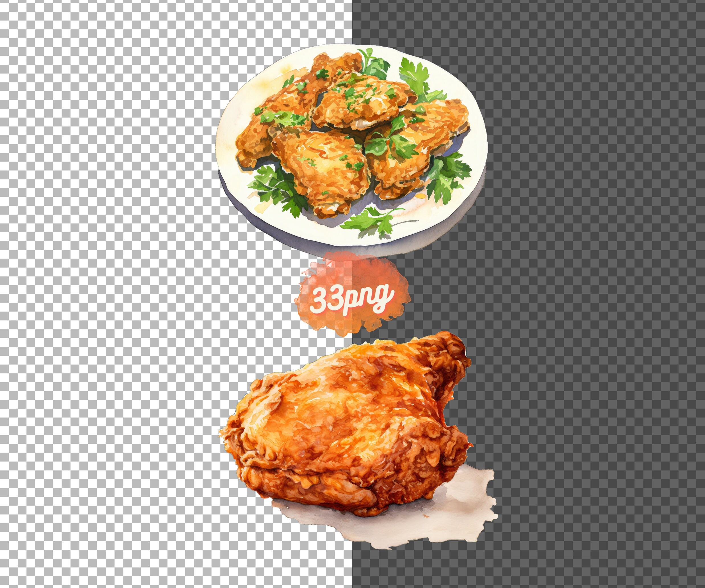 Fried Chicken Cliparts Collection, Watercolor Fried Chicken Png, Korean ...