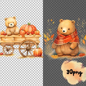 Autumn Bear Clipart, Kawaii Cartoon Cuddly Bear With Fall Leaves, Cute ...